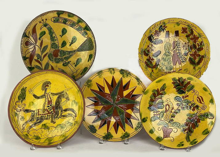 (5) Robensonia Colonial Style Redware Chargers