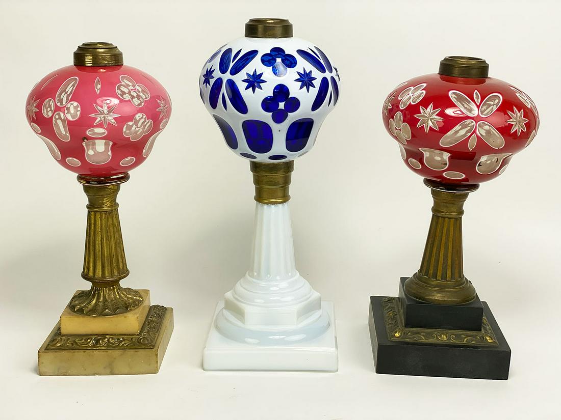 (3) Sandwich Glass Fluid Lamps