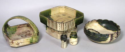 355: (on 5) JAPANESE ORIBE POTTERY See Sold Price