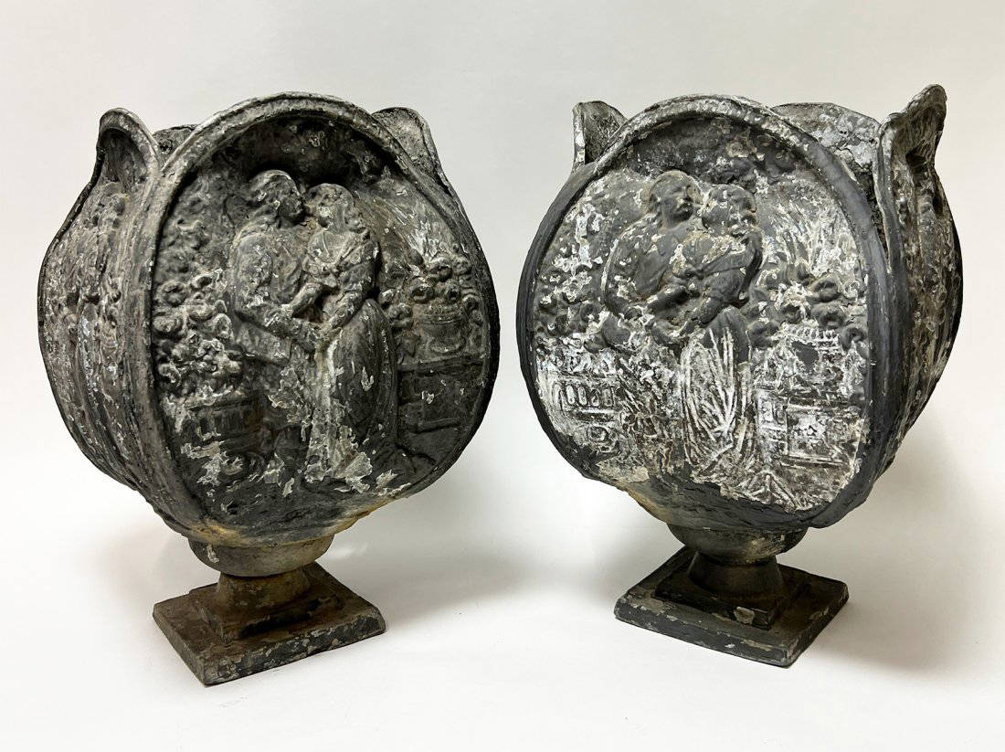 Pair Of Embossed Lead Planters Auction