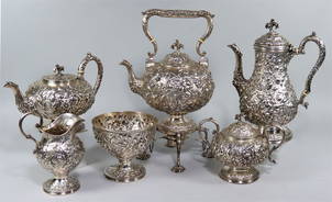 Kirk "Repousse" sterling silver coffee & tea set - Dec 10, 2015 | Alex ...