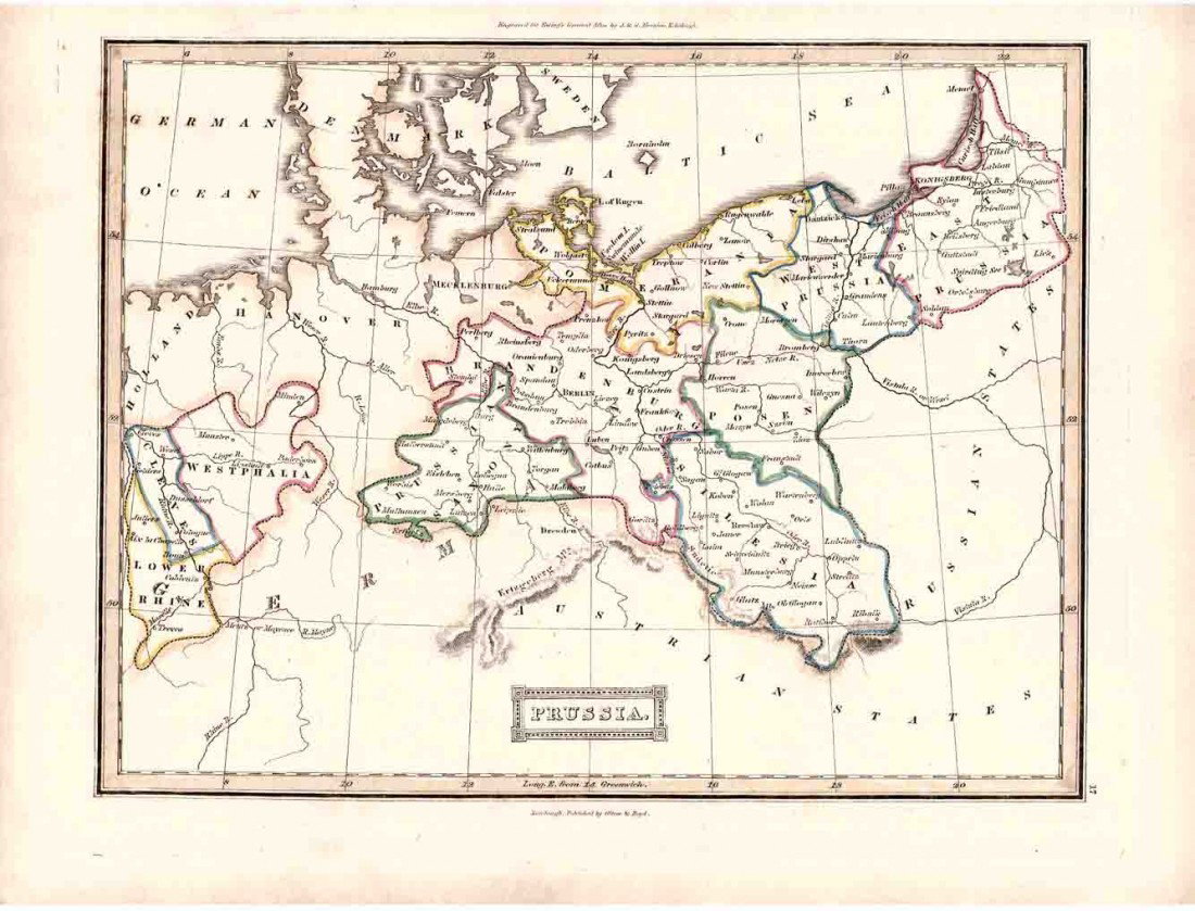 Antique 1800's European Color Engraved Prussia Map