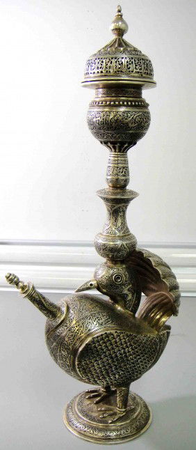 100 Year Old Persian 1940gm Pure Silver Hookah Bird