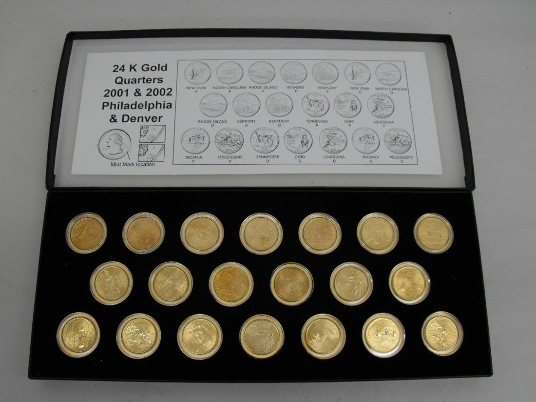 24k Gold Quarters 2001 & 2002 Philadelphia & Denve