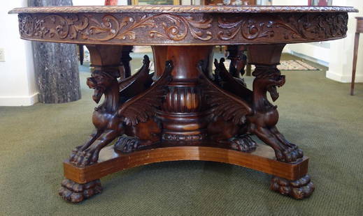 Mahogany Winged Griffin Library Table