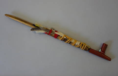 Dakota Sioux C. 1933 Catlinite Pipe & Beaded Stem
