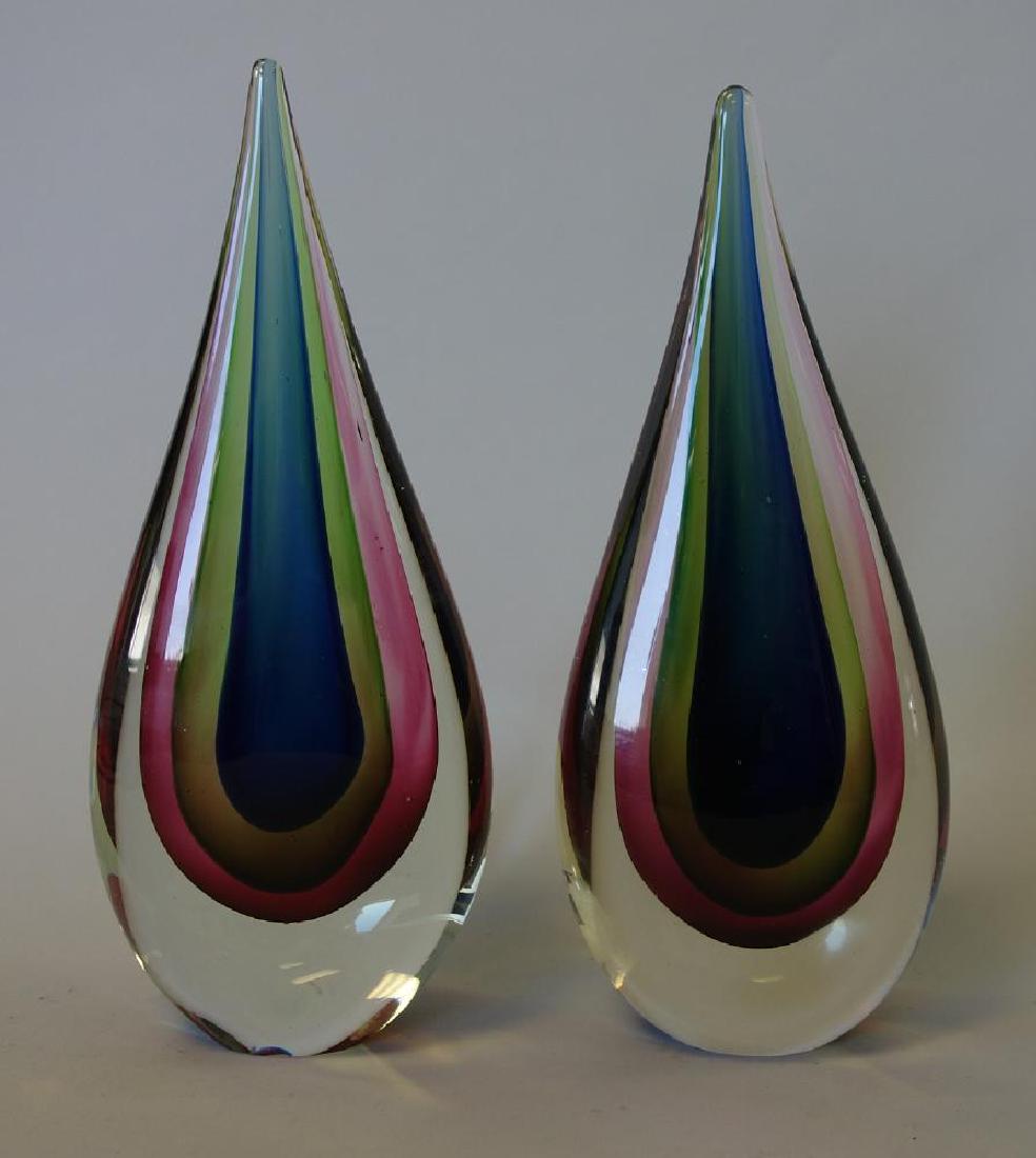 Murano Cased Glass Teardrop Sculptures, Pair