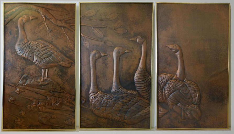 Wes Snyder (20thc American) Copper Relief Triptych
