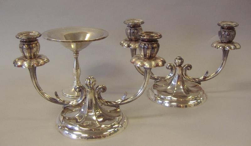 19: Pair of Peruvian Sterling Candelabra & Candy Dish