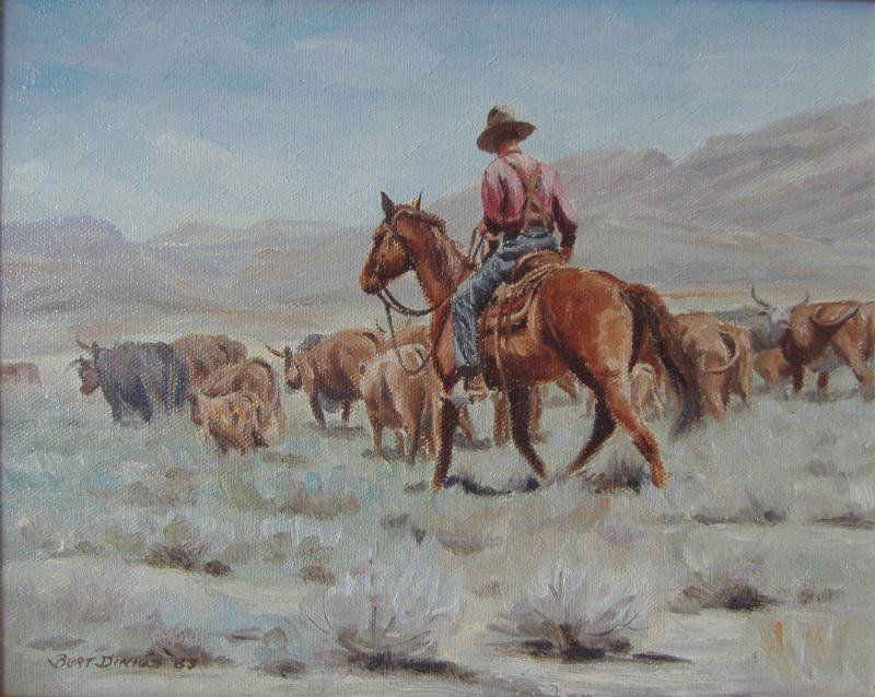 Burt Dinius, Western Cattle Drive, Oil Painting