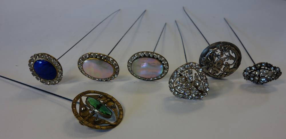 7 George V Hat Pins, Mother Of Pearl, Rhinestone