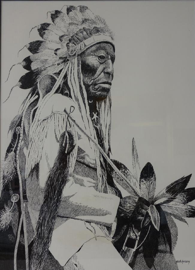 Hutcheson Ink Drawing Native American Indian Chief