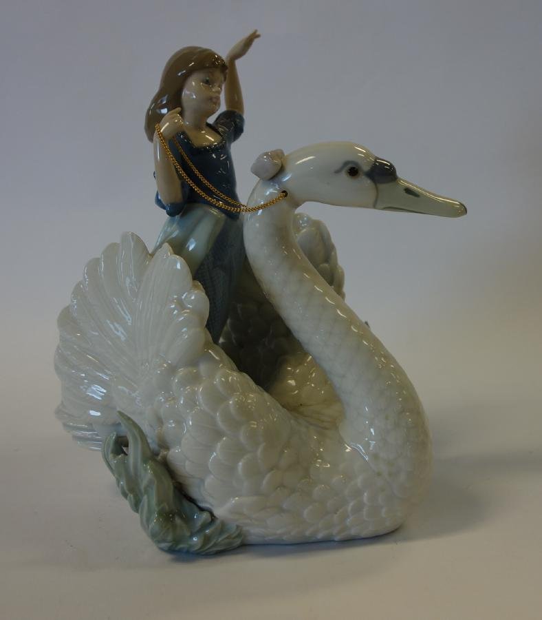 Lladro Porcelain Figurine, Girl Riding Swan