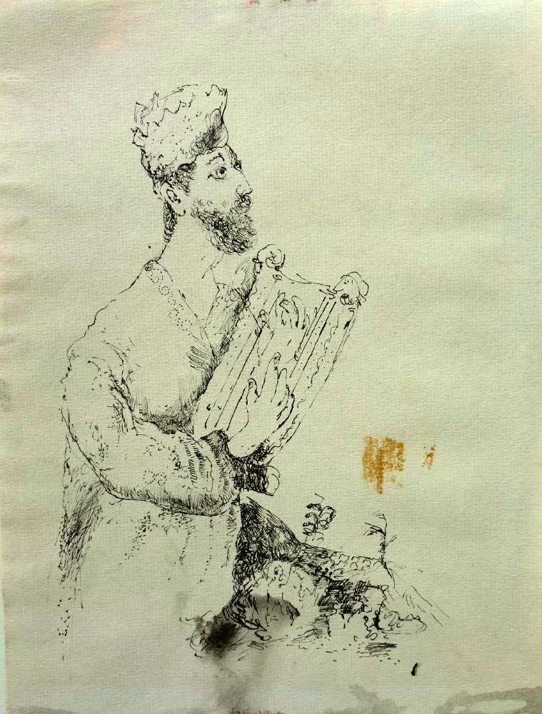 Marc Chagall Original Ink Drawing & Watercolor Sketch