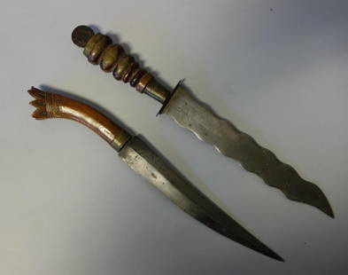 Two South Asian Kris Daggers One With A Bone Handle