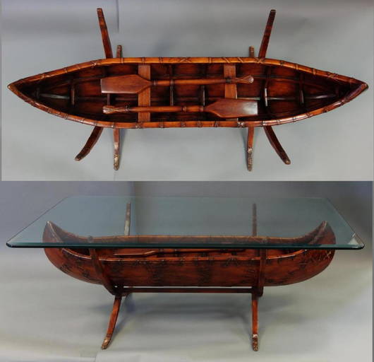 Bob Timberlake Carved Wood Canoe Coffee Table