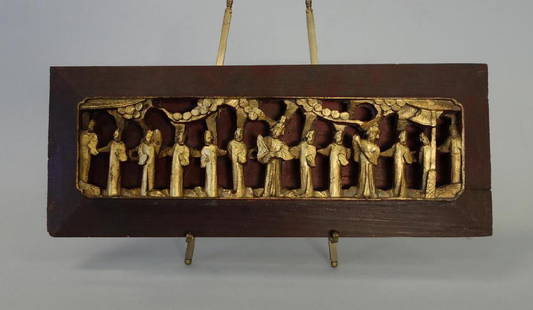 Large Antique Chinese Qing Carved Wood Architectural Frieze
