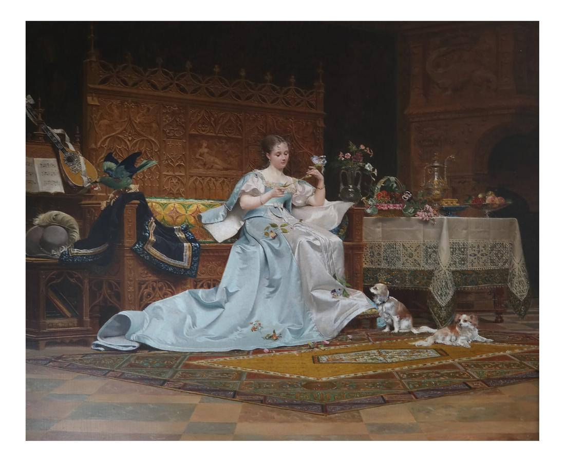 Paul Alphonse Viry, Lady Seated with Dog - Oil on Board