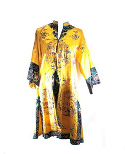 Chinese Embroidered Yellow Silk Robe.