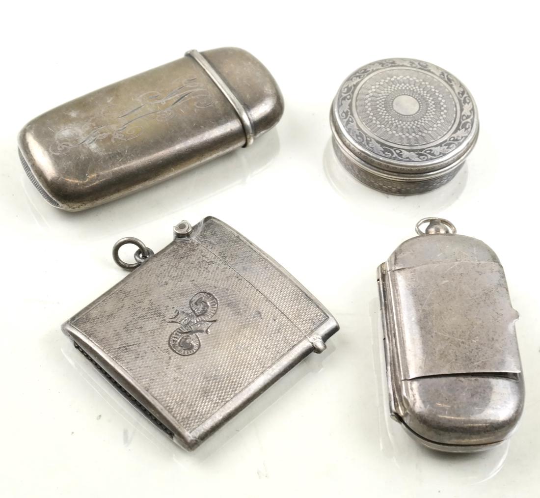 3 Sterling Silver Match Safes & A Box