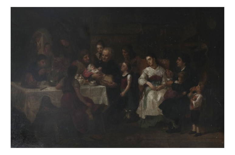 Manner Of Ludwig Knaus, Family Genre Scene With Newborn