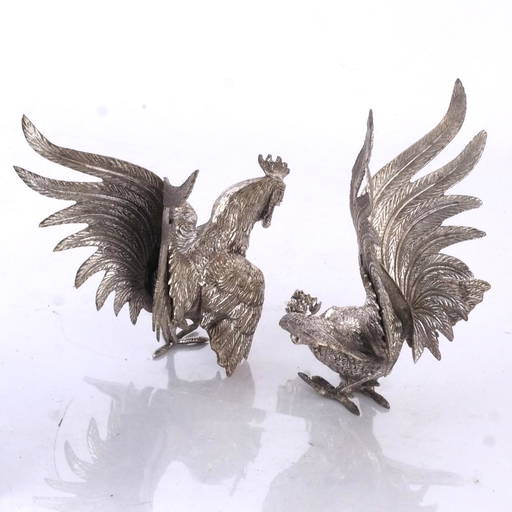 Pair Silverplate Chicken Sculptures