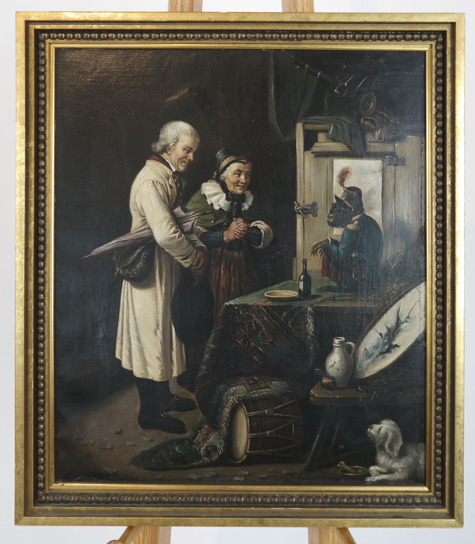 Rudolph Muller: Figures And Monkey O/c