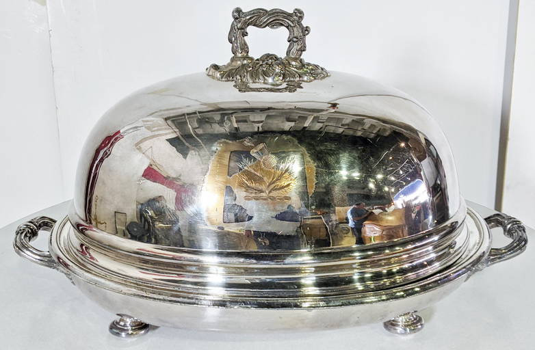 Antique English Silver Plated Turkey Platter & Cover