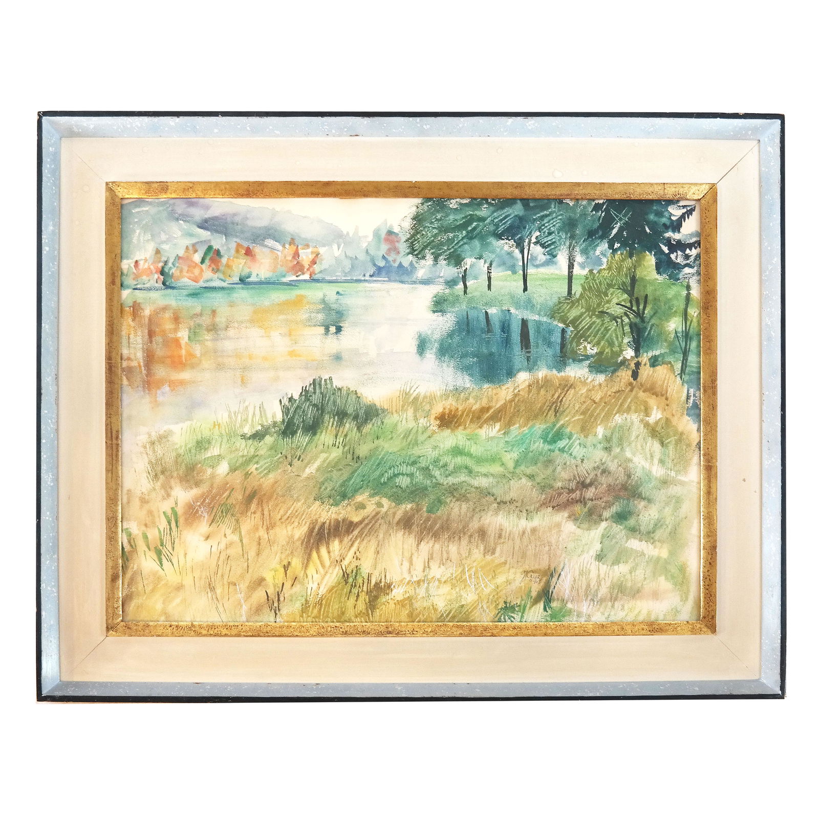 George Kaye: Lake Scene Watercolor
