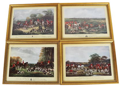 Four Fox Hunting Scene Aquatint Prints