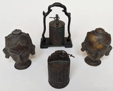 Four Asian Bronze Items: Two Busts, Two Gongs