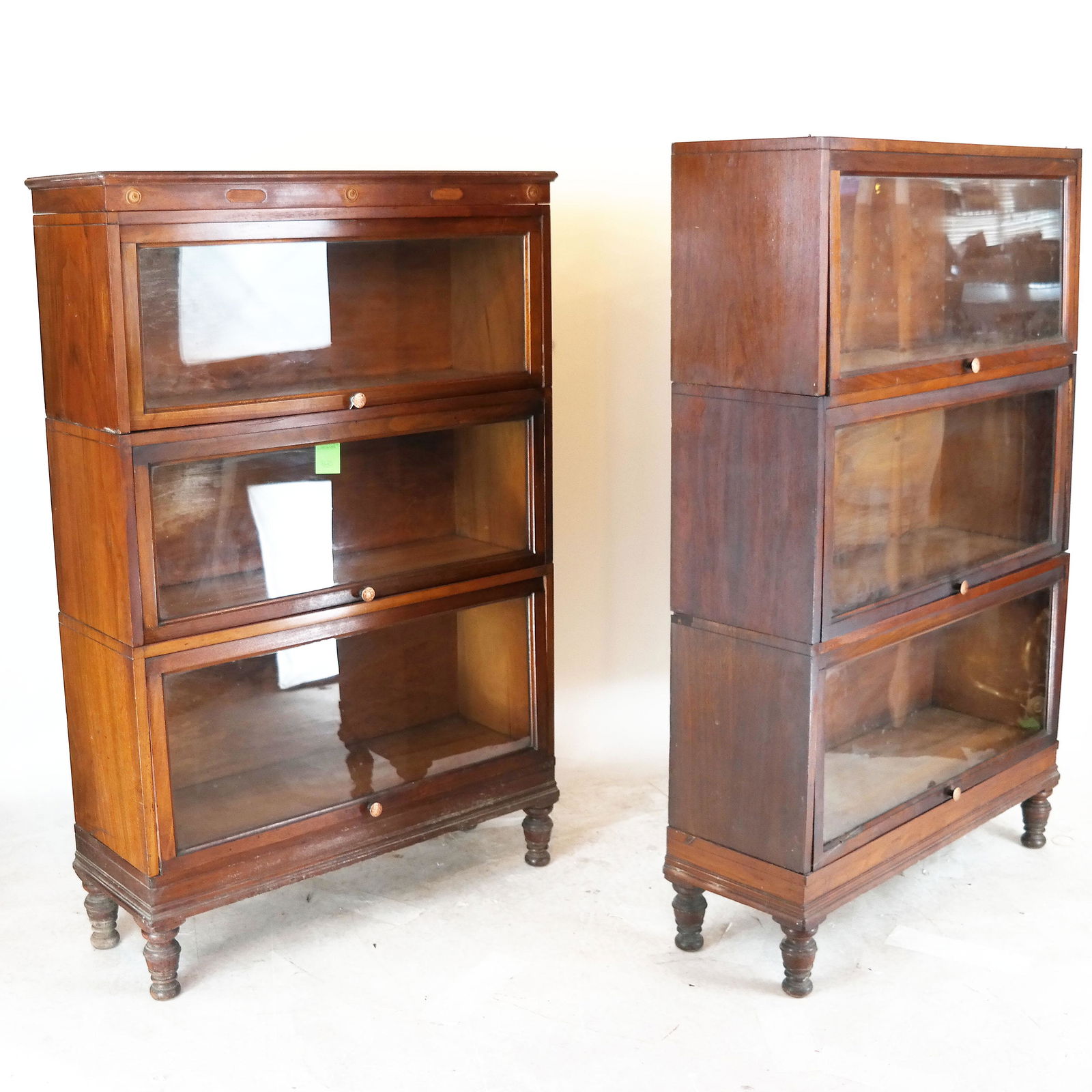 Pair Of Macey Stacking Barrister / Lawyer Bookcases