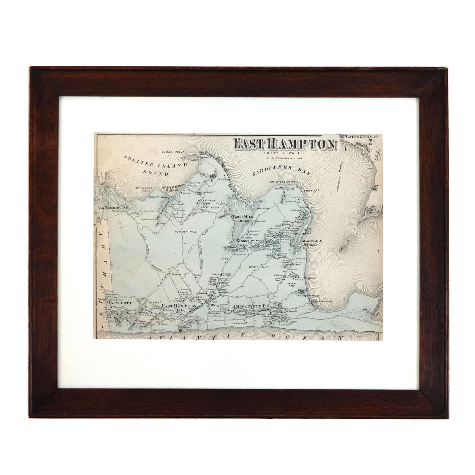 Antique Framed Map Of East Hampton