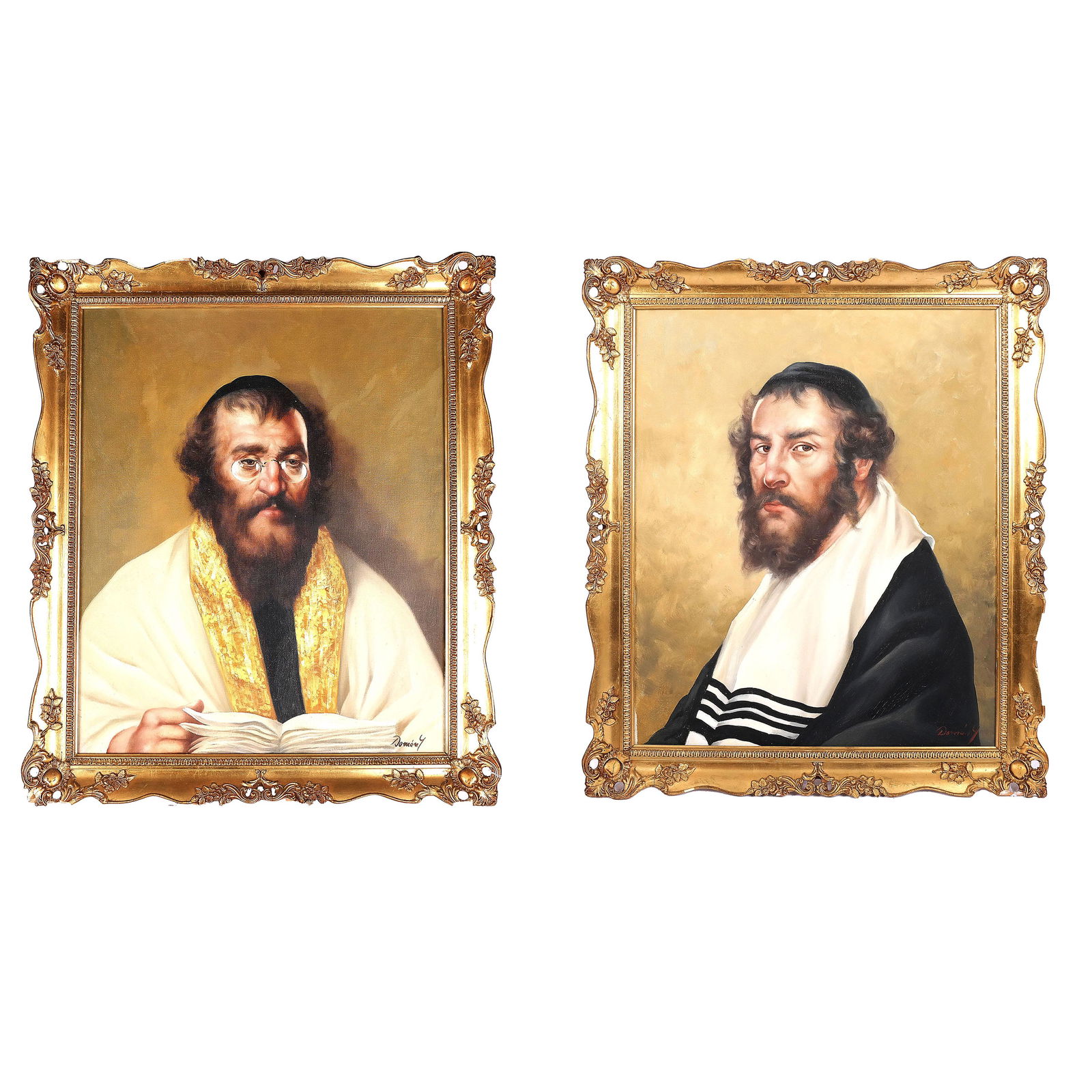 Domamy (?): Rabbi Portraits 2 Oil Paintings