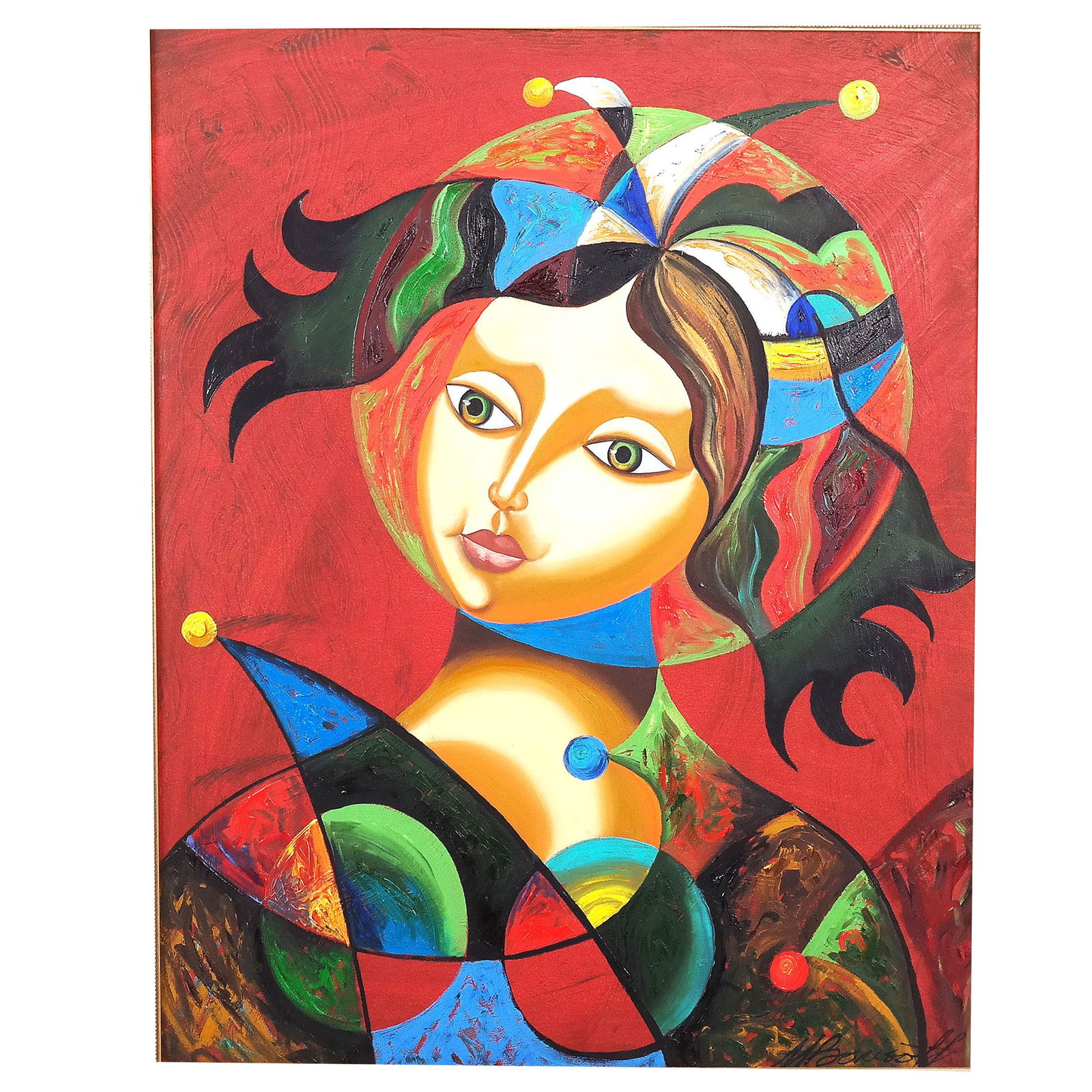 Misha Borisoff: Cubist Figure Oil On Canvas