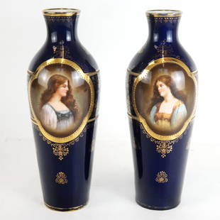 Prov Saxe 10" Cobalt Porcelain Portrait Vase