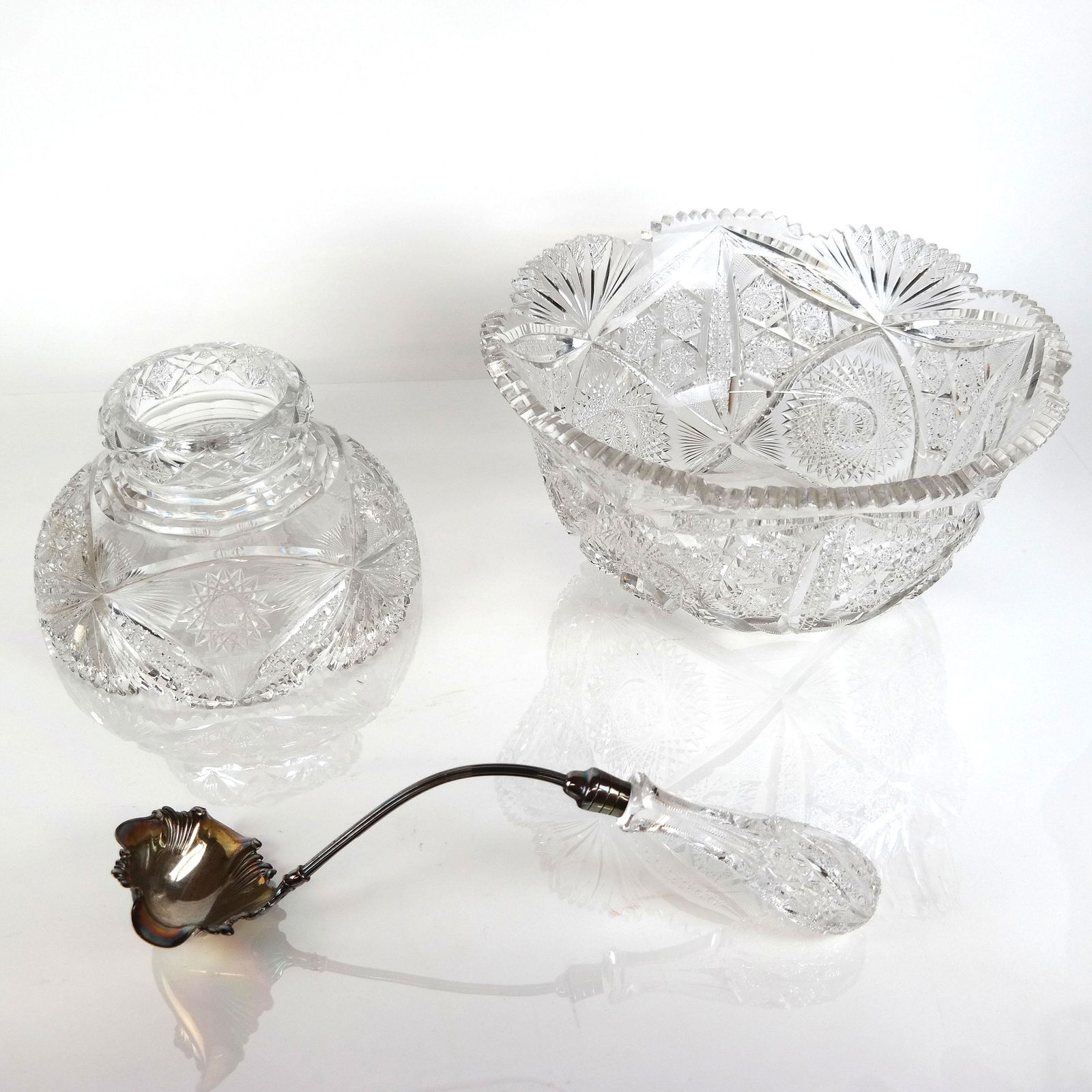 Pairpoint Brilliant Cut Glass Punch Bowl & Ladle
