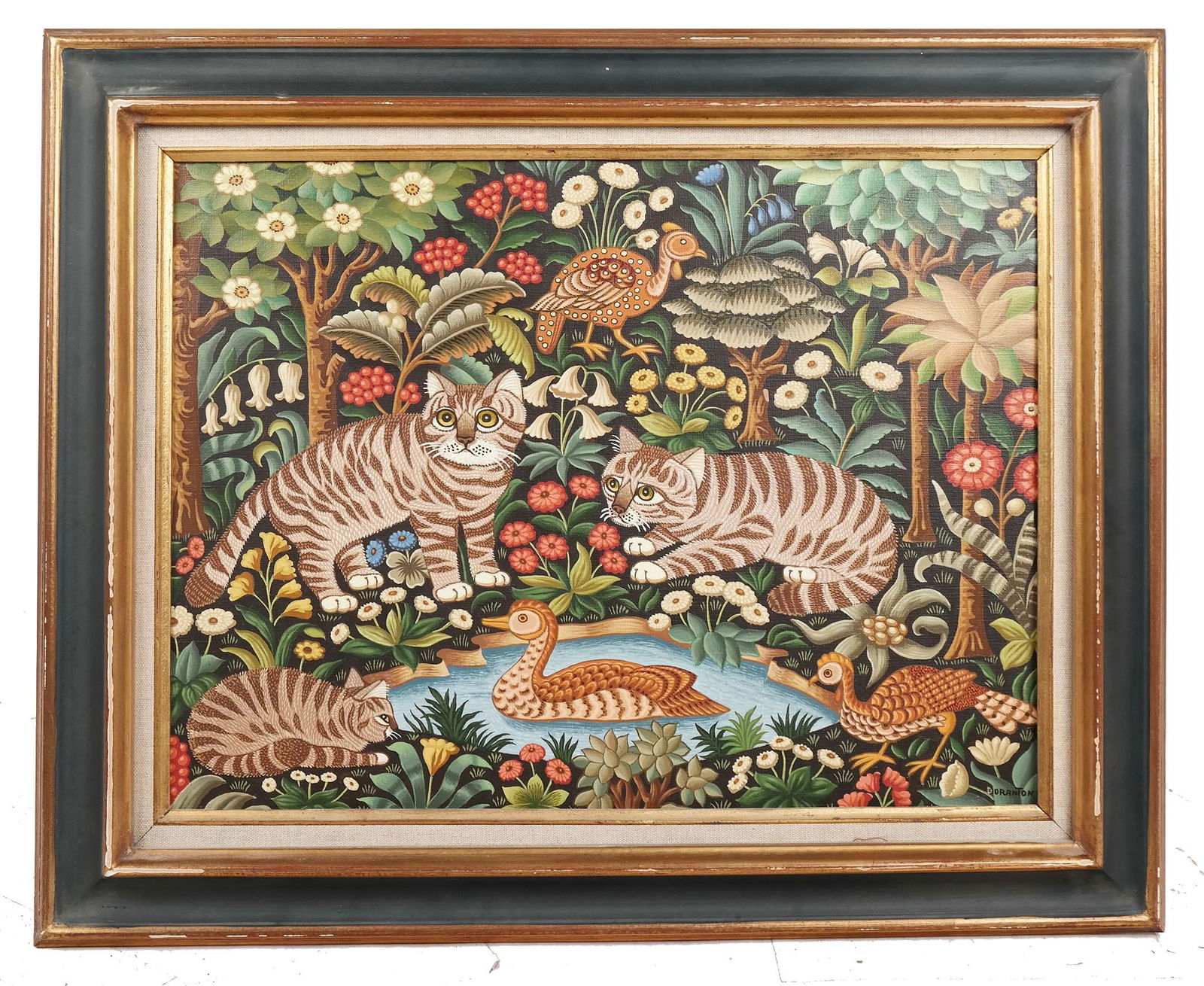 Andre Duranton: "..cats & Birds" Oil On Canvas