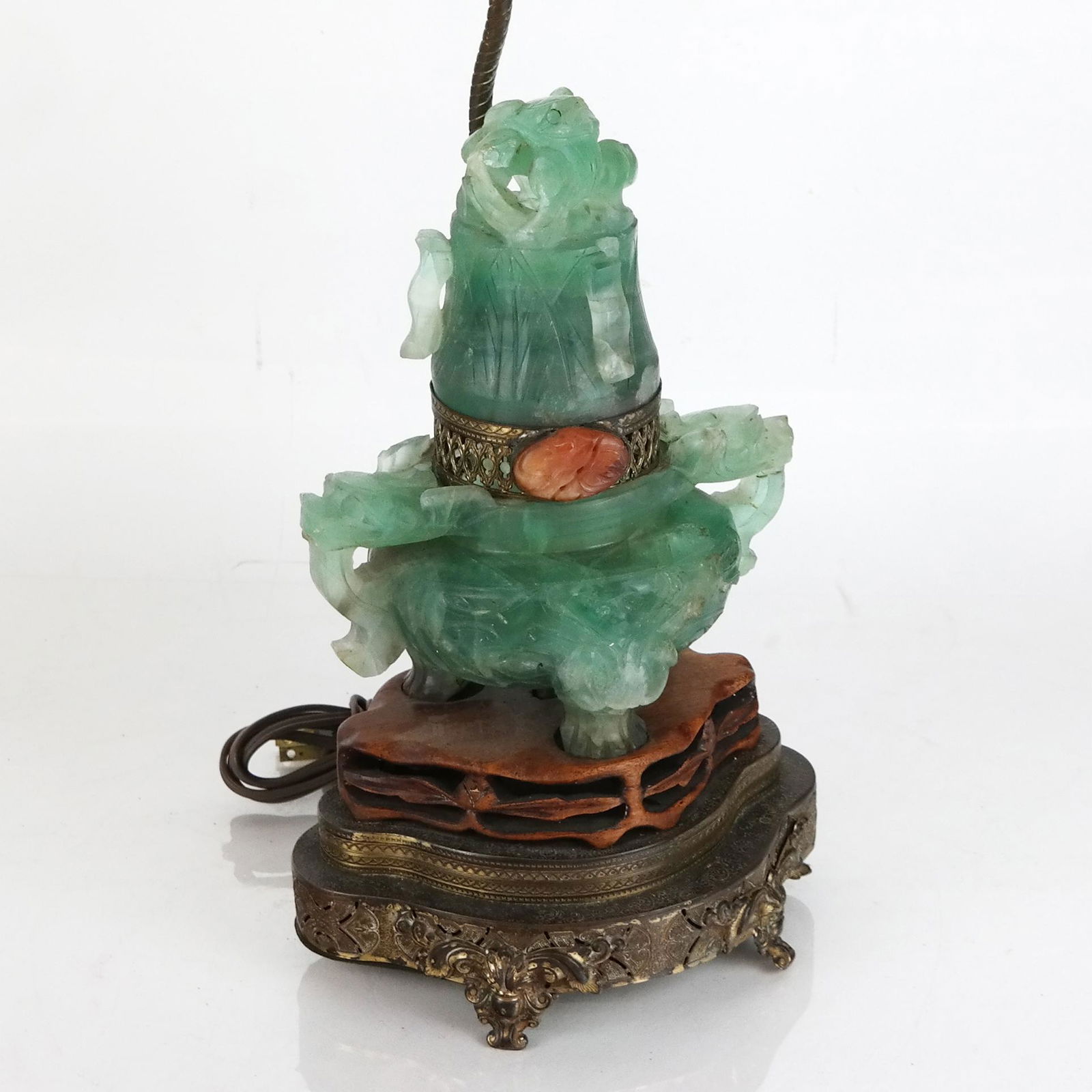 Green Hardstone Censer as Lamp on Wood/Brass Base - Mar 04, 2023 ...