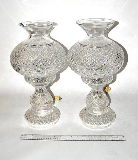 Pair Of Waterford Crystal Hurricane Lamps