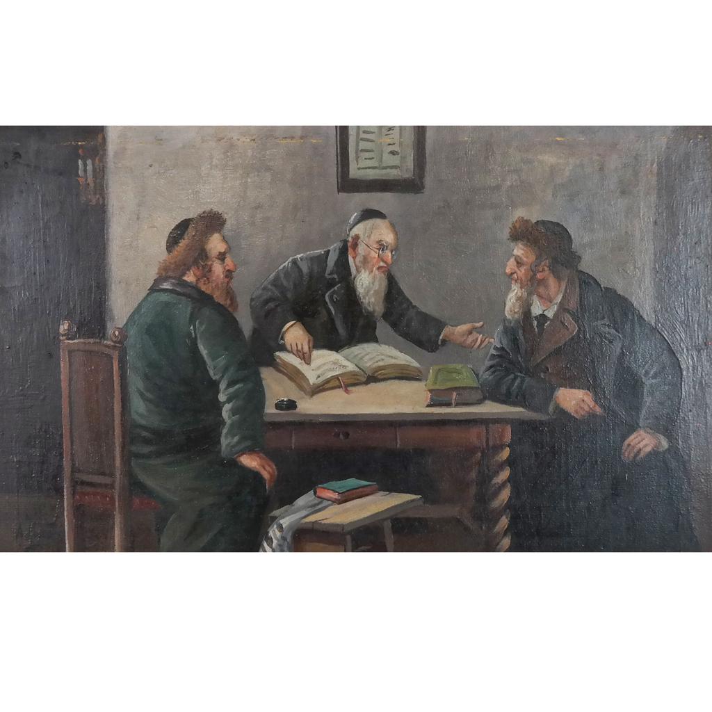 Judaic Painting Of 3 Scholars - Oil On Board Auction