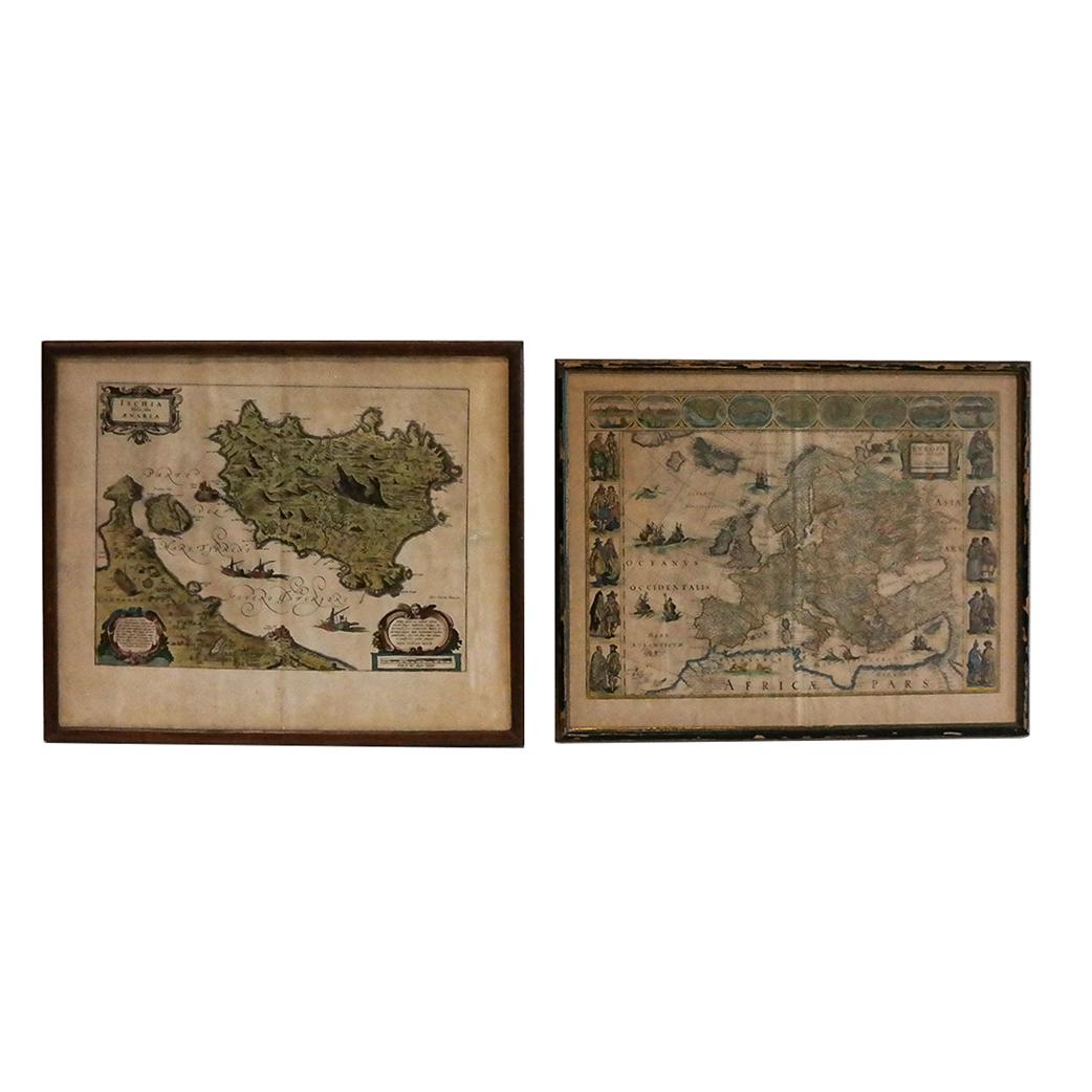 Two Framed Antique Hand Colored Maps