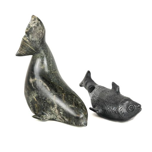 Inuit Carved Stone Whale And Ceramic Whistle