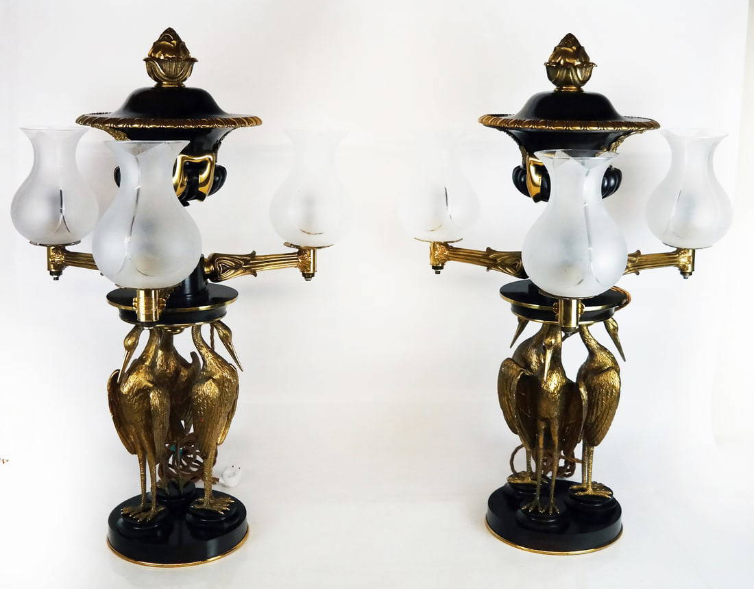 Pair Of 19th C. Three-light Argand Lamps Auction
