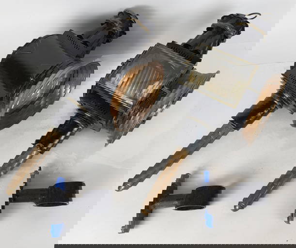 Pair Of Antique English Tole & Brass Coach Lamps