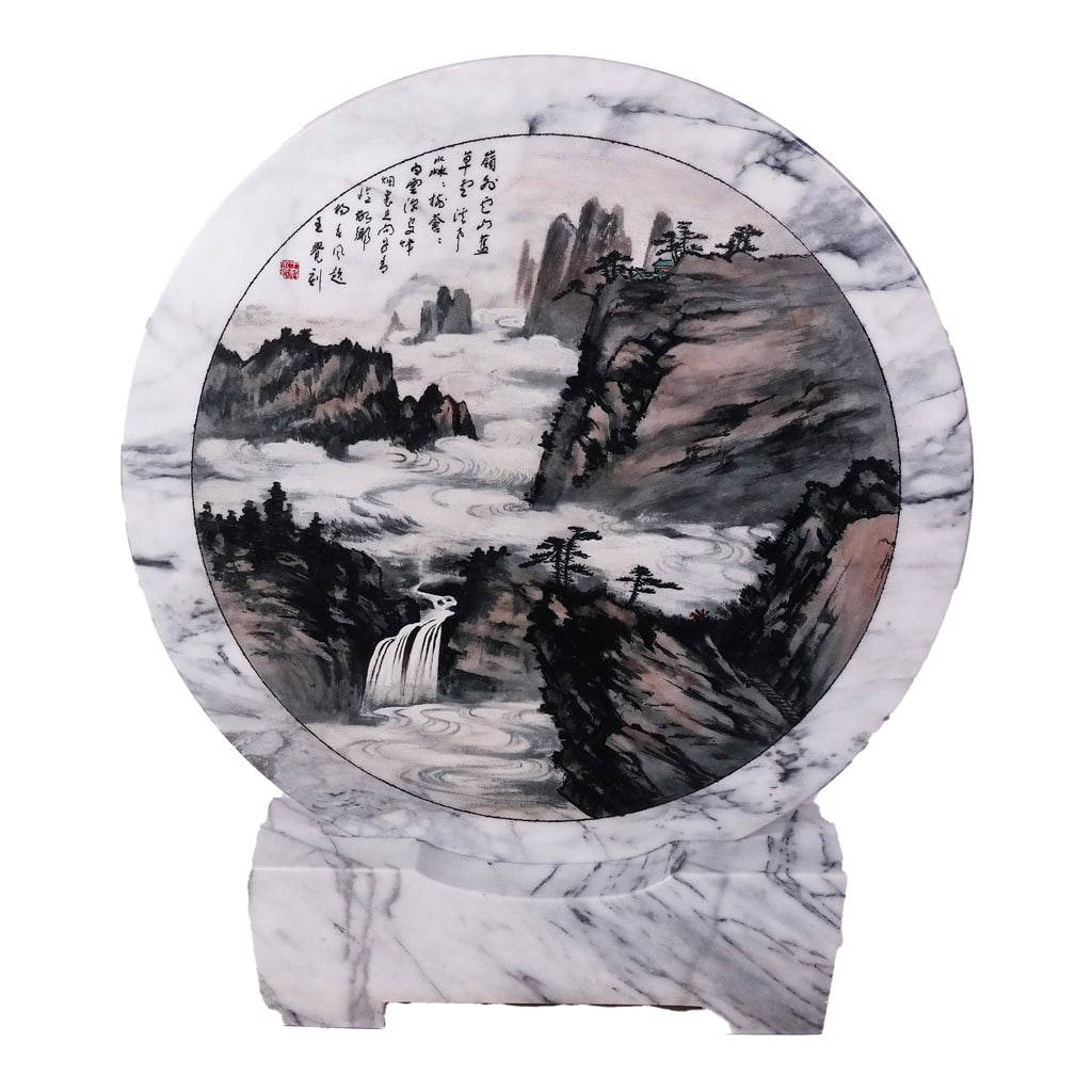 Modern Asian-decorated Marble Disk On Base Auction