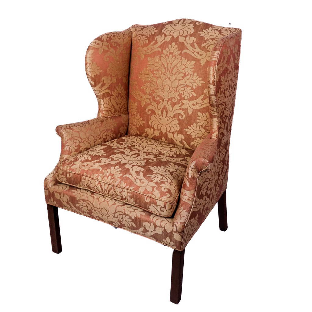 George Iii-style Damask-upholstered Wing Chair Auction