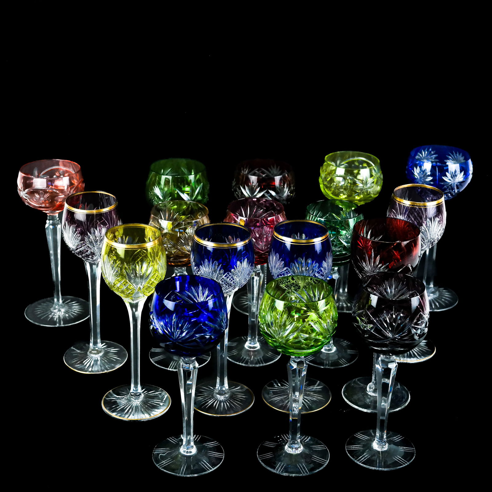 17 Assorted Cut Glass Stems Auction