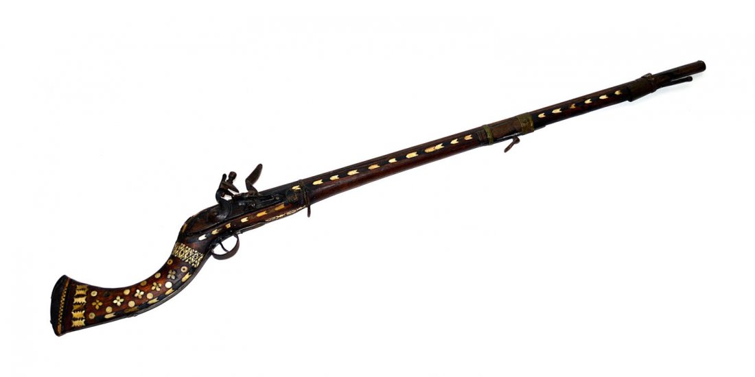 899: 18th C. Moroccan Muzzle Loader Flintlock Rifle