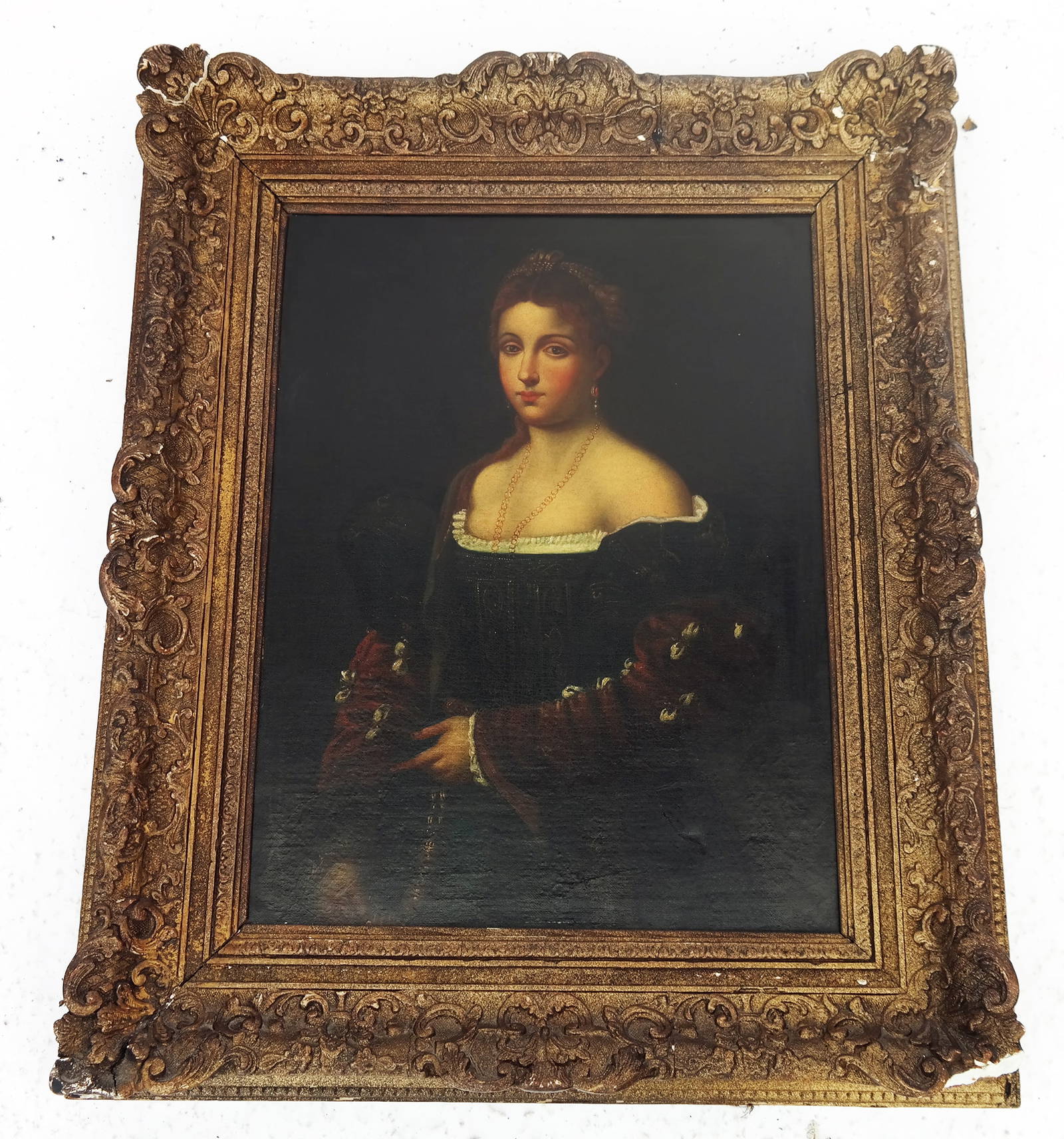 After Titian Oil On Canvas Portrait Of A Lady Auction